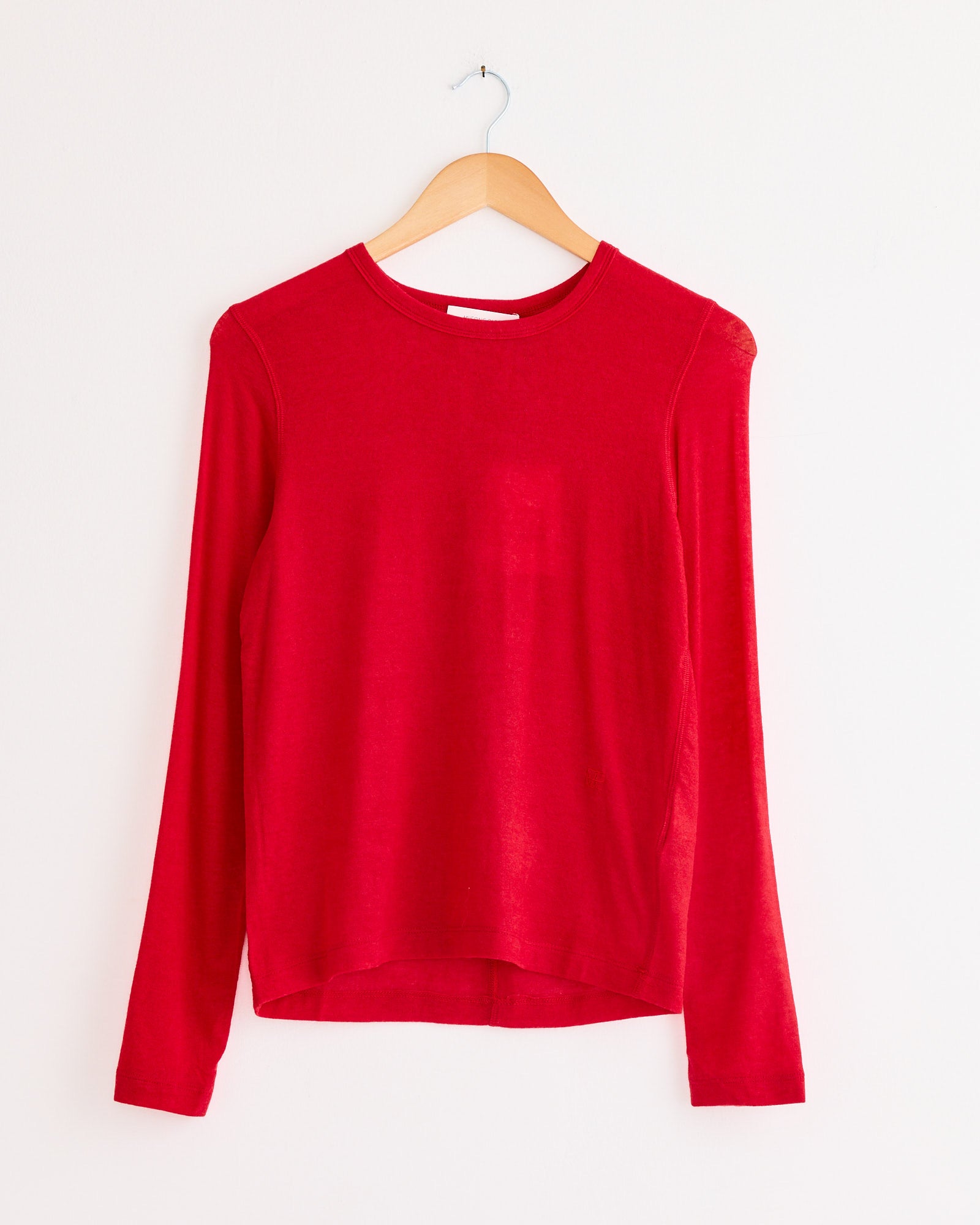 Wool Tencel Crew Neck Top in Red