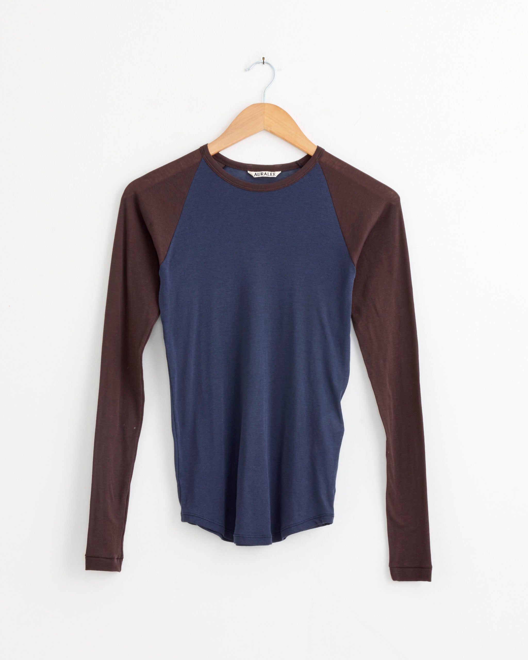Super High Gauge Sheer Pullover in Navy/Dark Brown